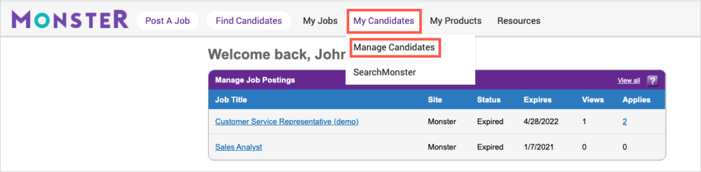 Monster Job Ads: View Candidate Applies | Monster.com